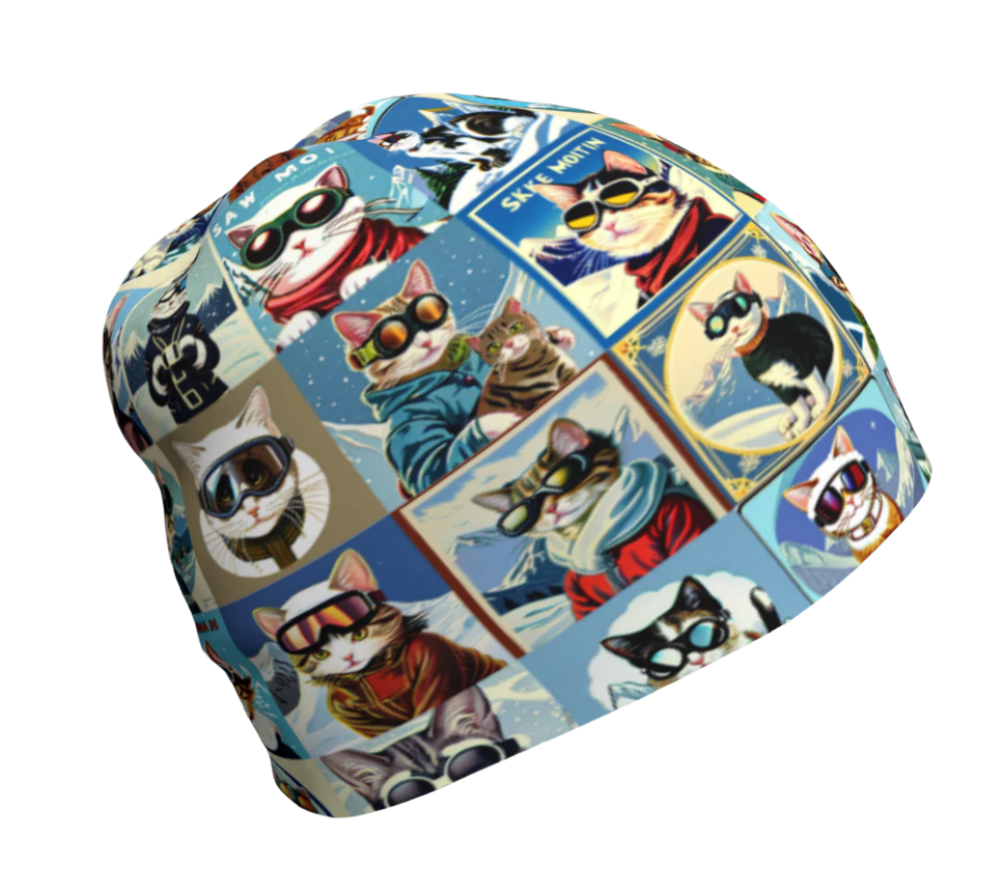 Bonnet avec un motif vintage unique en collage rouge Ski Cat